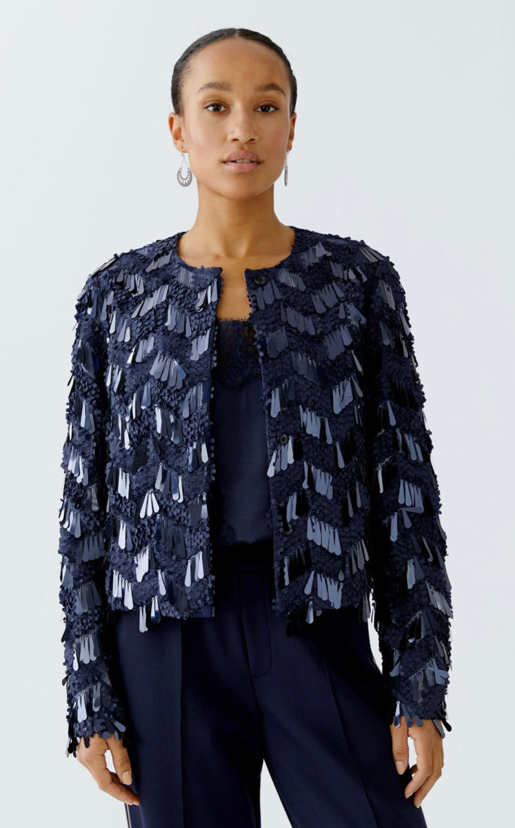 oui sequin jacket in navy – Lisa Baker Boutiques
